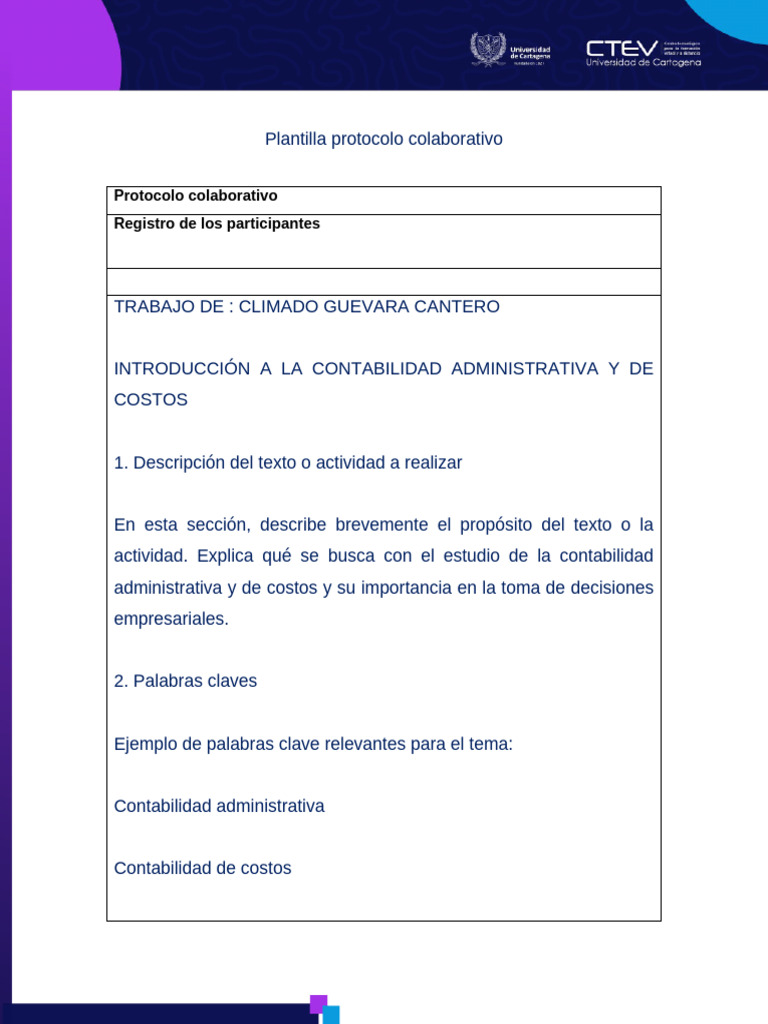 Protocolo Colaborativo Unidad 1 Contabilidad y Costo | PDF | Contabilidad | Contabilidad de costos