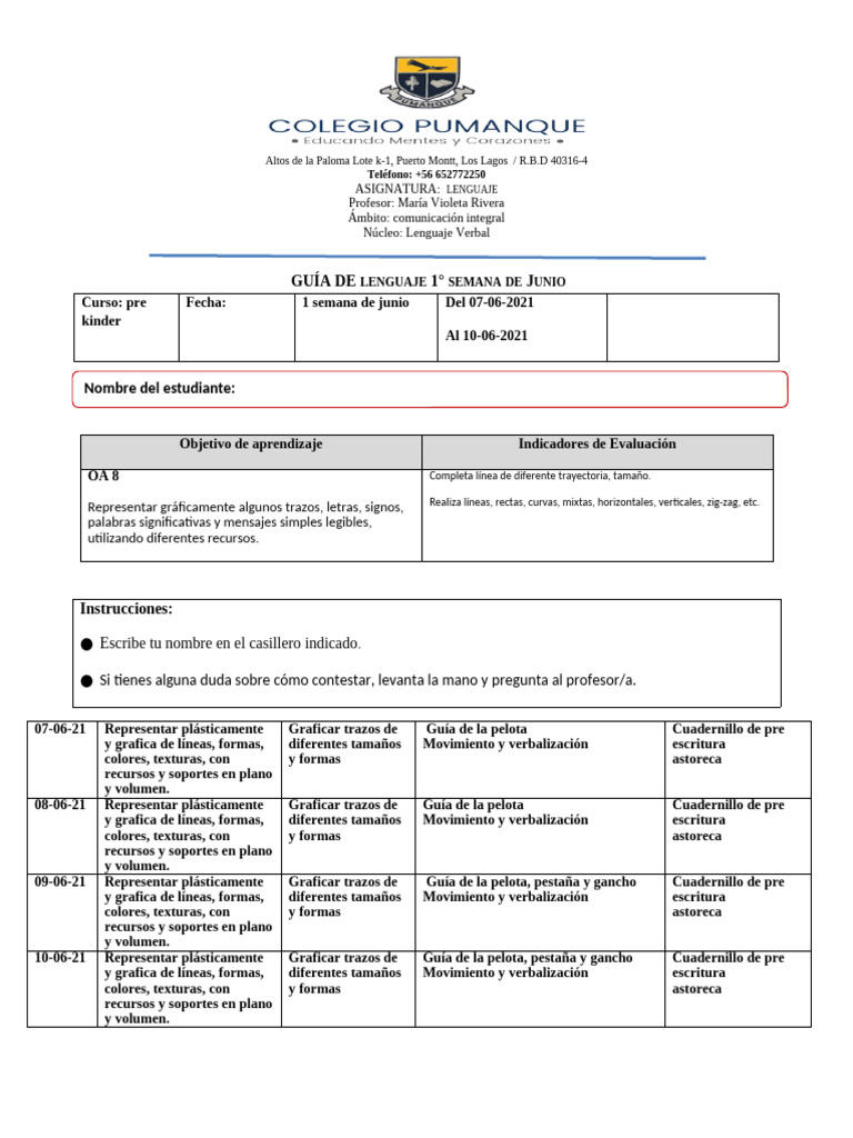 Guía de Lenguaje Pre Kinder Junio | PDF | Comunicación | Comunicación ...