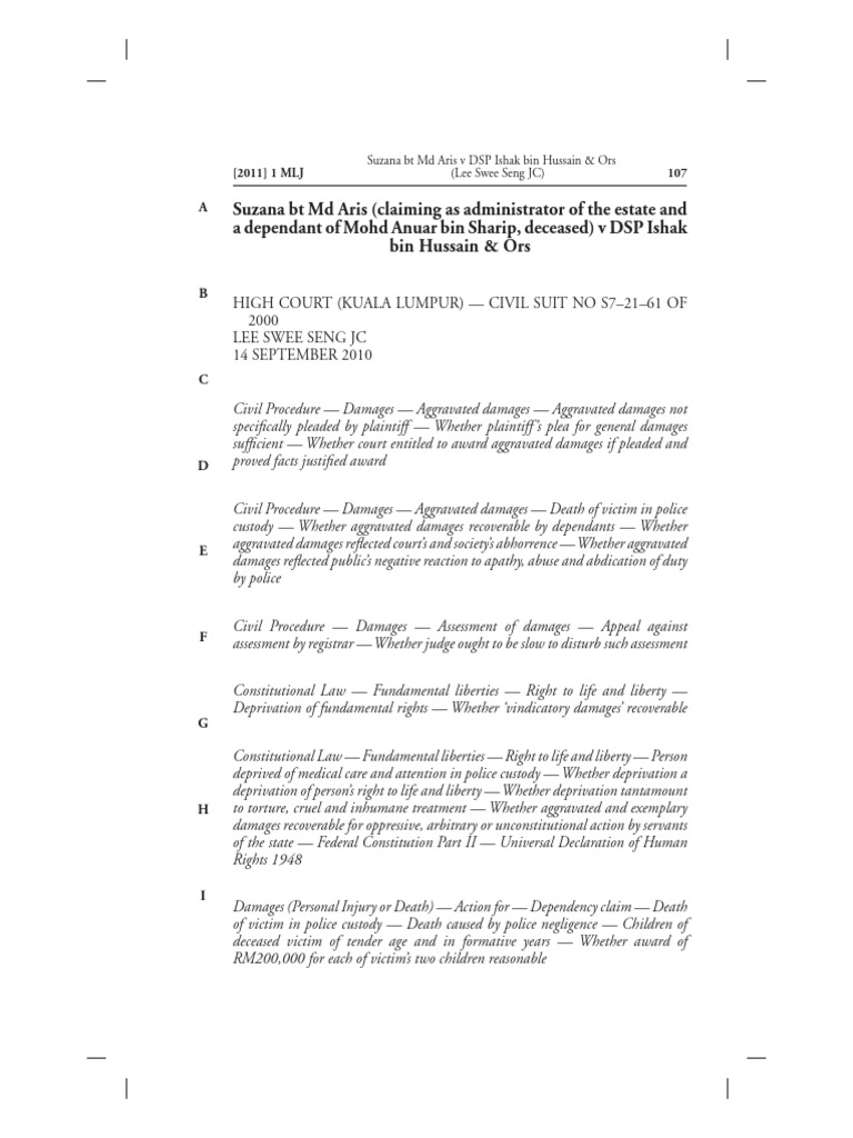 Aggravated Damages in Police Custody Case | PDF | Negligence | Damages