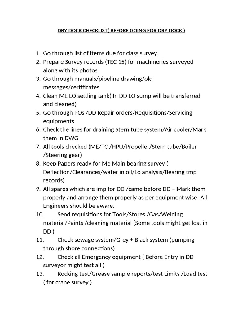 DRY DOCK CHECKLIST-1 | PDF