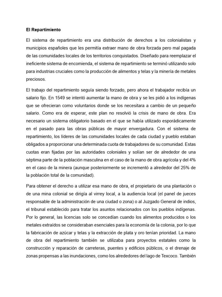 El Sistema de Repartimiento Colonial | PDF | Minería | España
