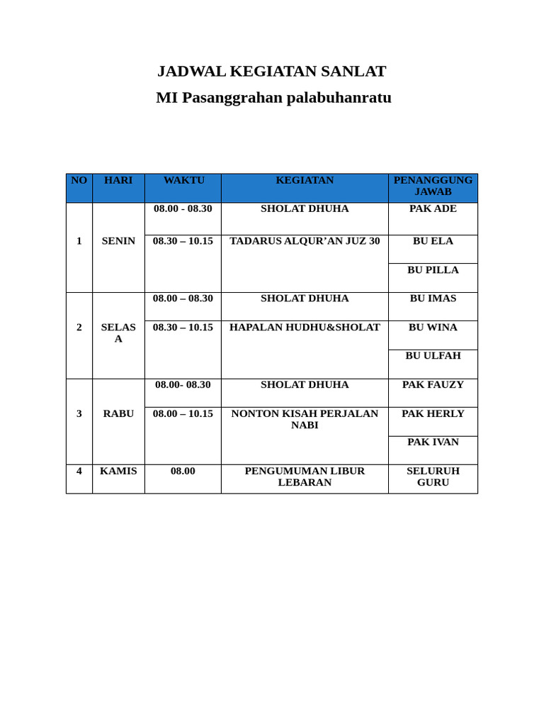 JADWAL KEGIATAN SANLAT | PDF