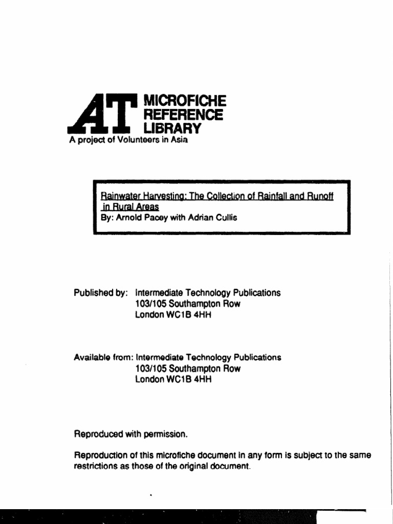 Rainwater Harvesting The Collection of Rainfall and Runoff in Rural ...