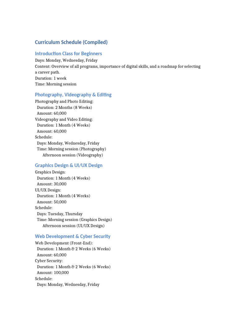 Compiled Curriculum Schedule | PDF