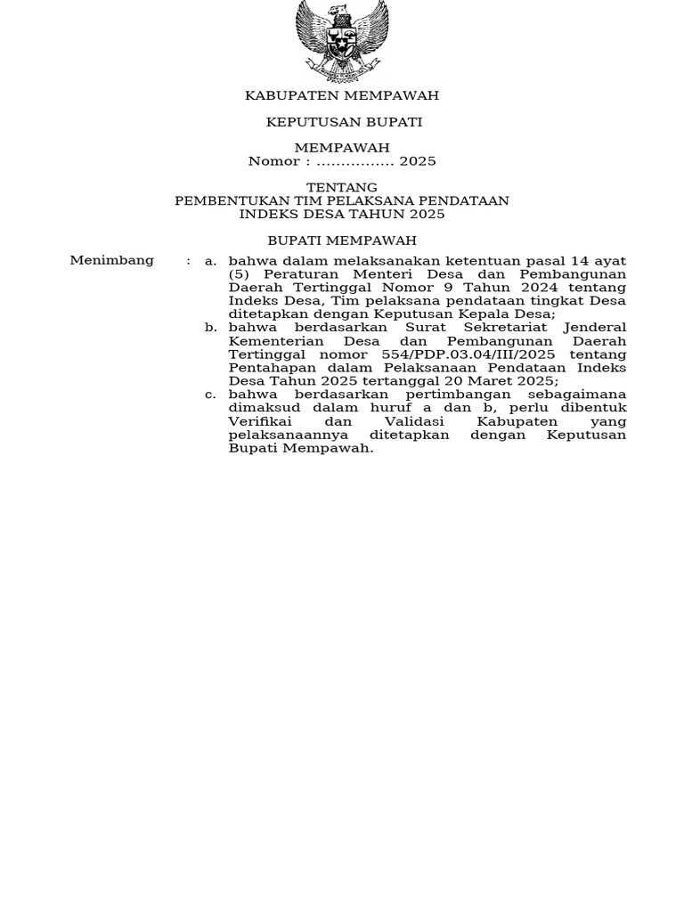 Draf SK KAB MPW Tim Verifikasi Dan Validasi Indeks Desa | PDF