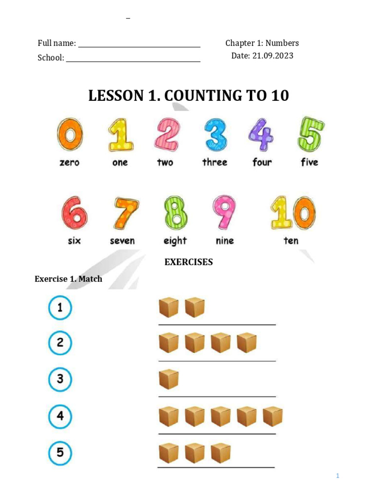 Grade 1 Counting Exercises 1-10 | PDF