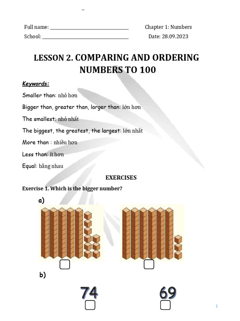 Lesson 2. Comparing and Ordering Numbers To 100 | PDF