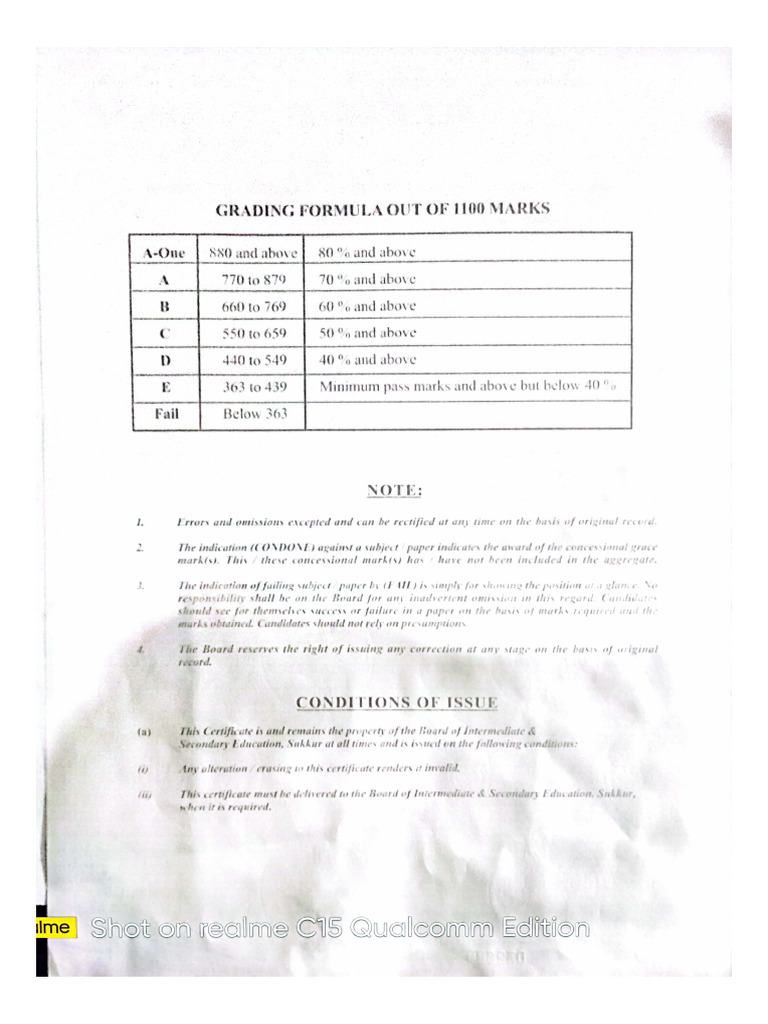 Back Side Marksheet | PDF