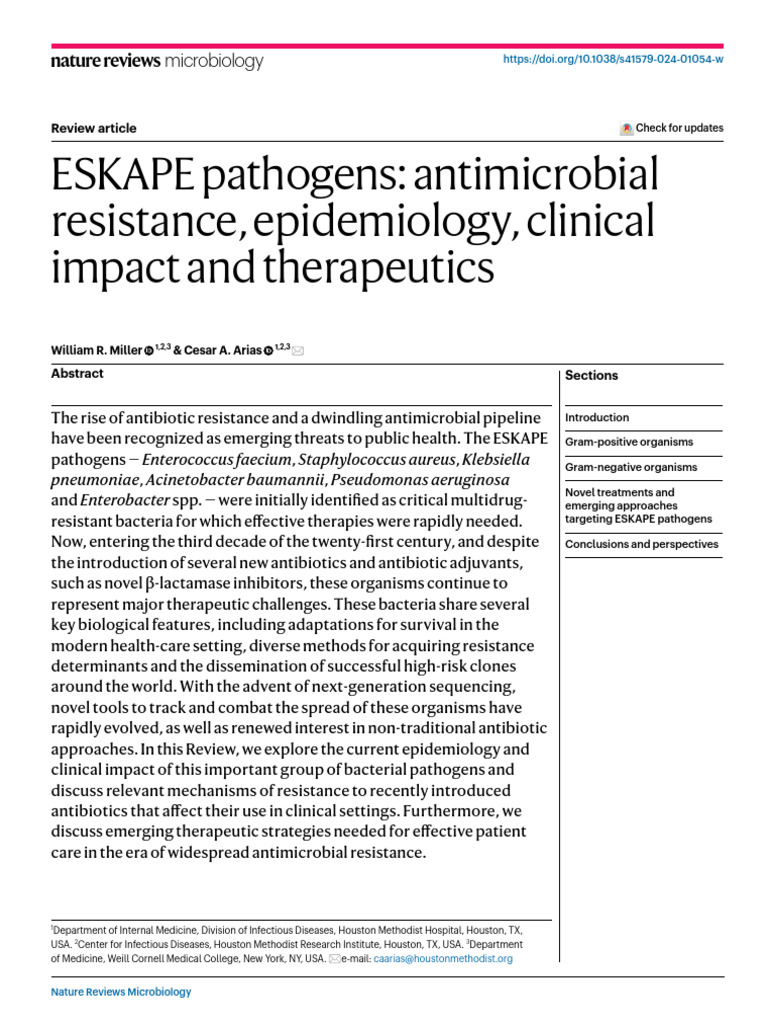 2024 ESKAPE Pathogens Antimicrobial Resistance, Epidemiology, Clinical ...