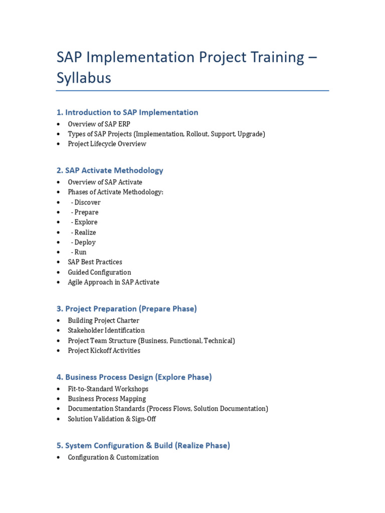 SAP Implementation Project Training Syllabus | PDF