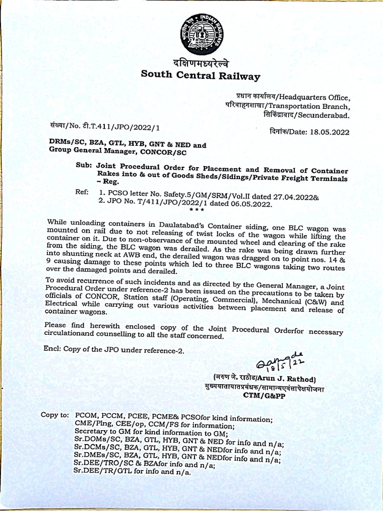 JPO On Placement - Removal of Container Rakes | PDF