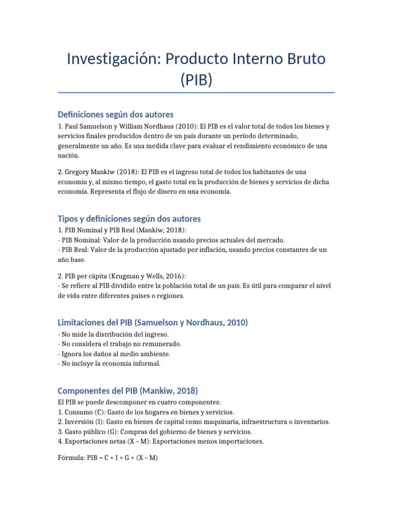Componentes Y Limitaciones Del Pib Pdf Producto Interno Bruto