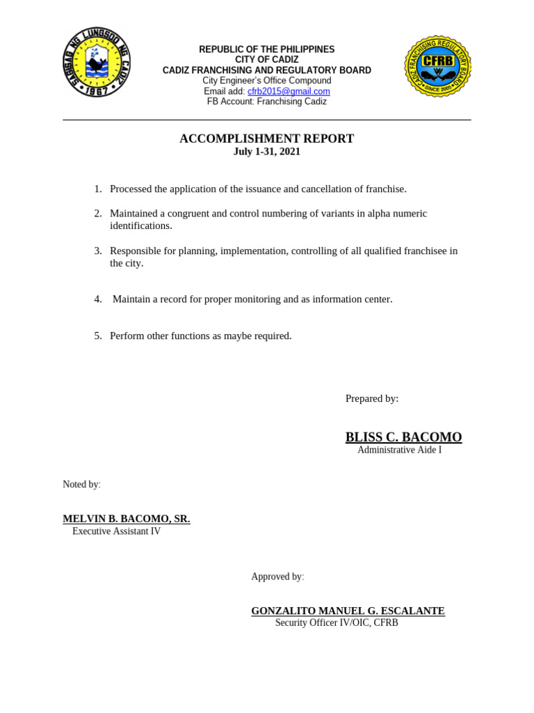Cadiz Franchising Board Accomplishments 2021 | PDF