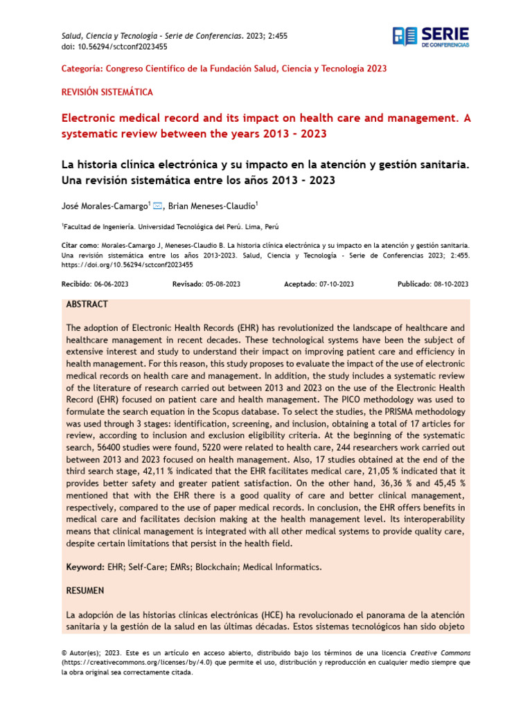 Impacto de HCE en Perú: Revisión 2013-2023 | PDF | Electronic Health ...