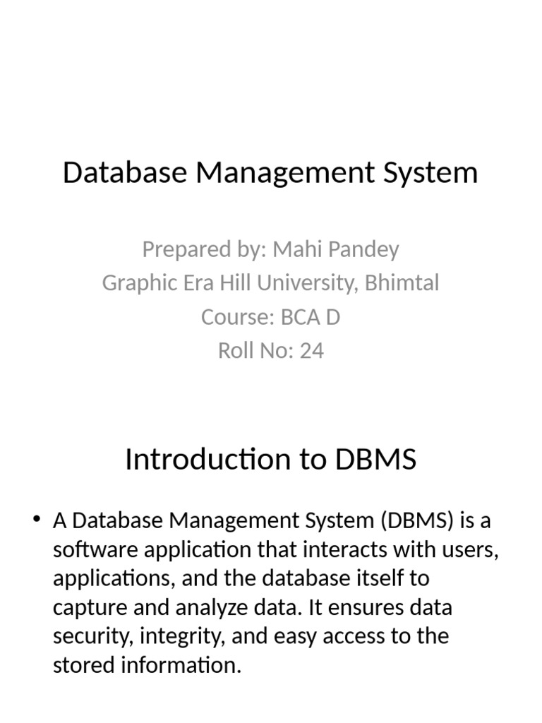 DBMS_Presentation_Mahi_Pandey | PDF