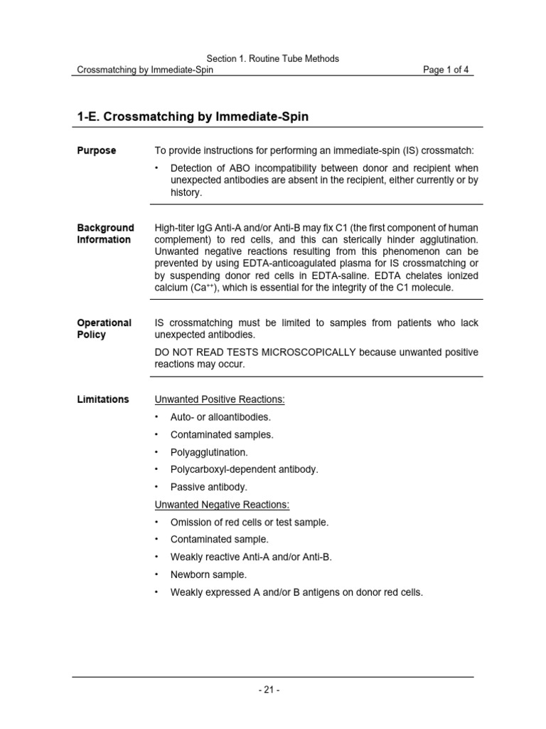 1-E. Crossmatching by Immediate-Spin | PDF | Blood Plasma | Clinical ...