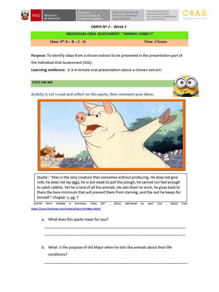Individual Oral Assessment: Animal Farm | PDF
