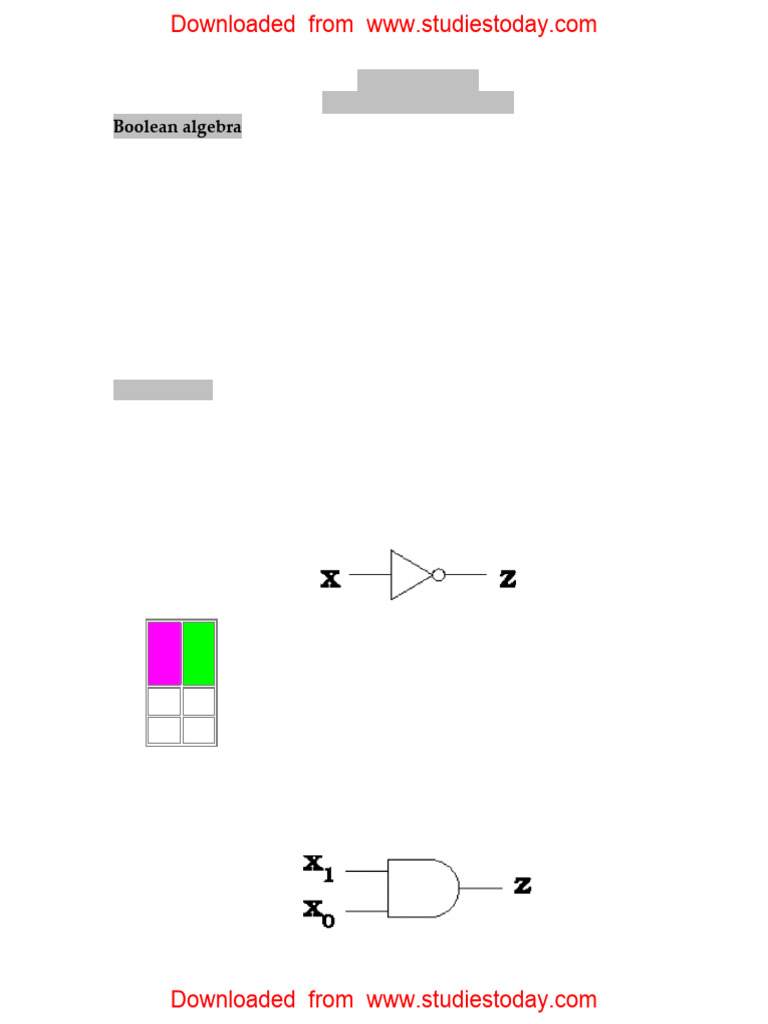 CBSE Class 12 Computer Science Boolean Algebra A | PDF | Logic Gate ...