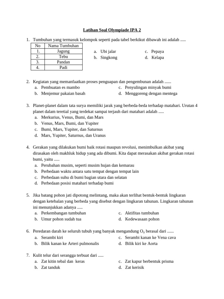 Latihan Soal Olympiade IPA 2 - 2 | PDF
