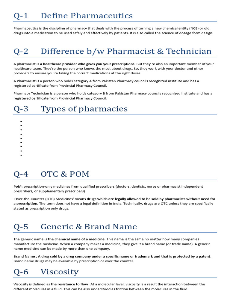 Pharmaceutics Overview and Key Concepts | PDF | Pharmacy | Prescription ...