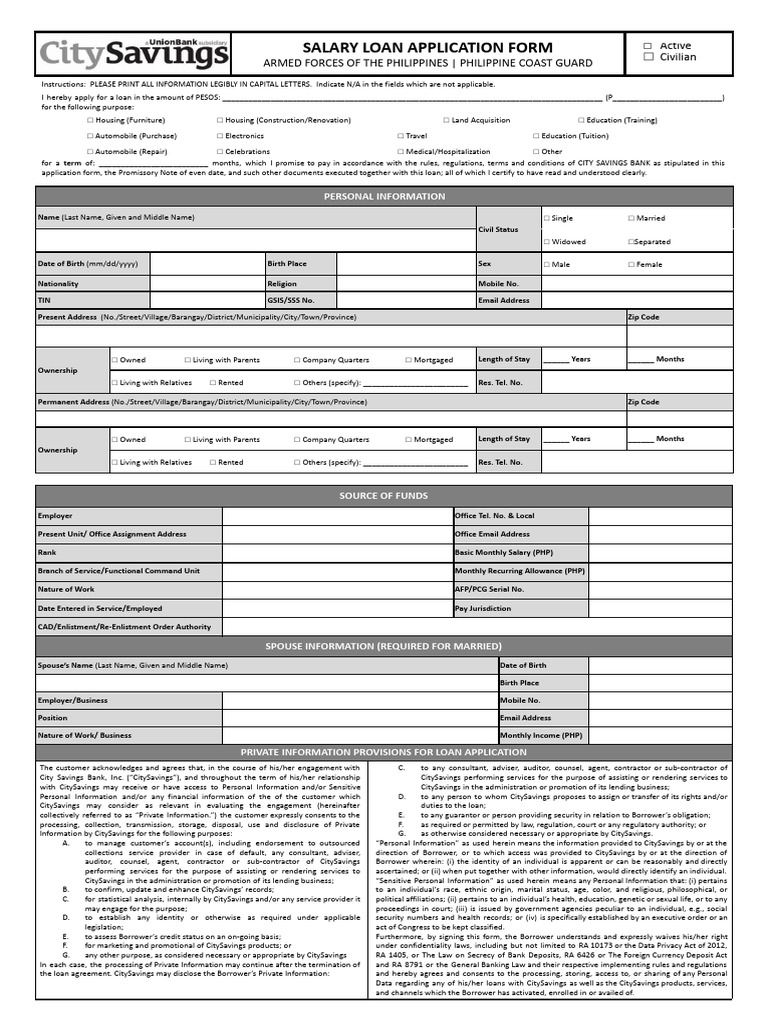 Salary Loan Application Form for AFP/PCG | PDF | Myocardial Infarction ...