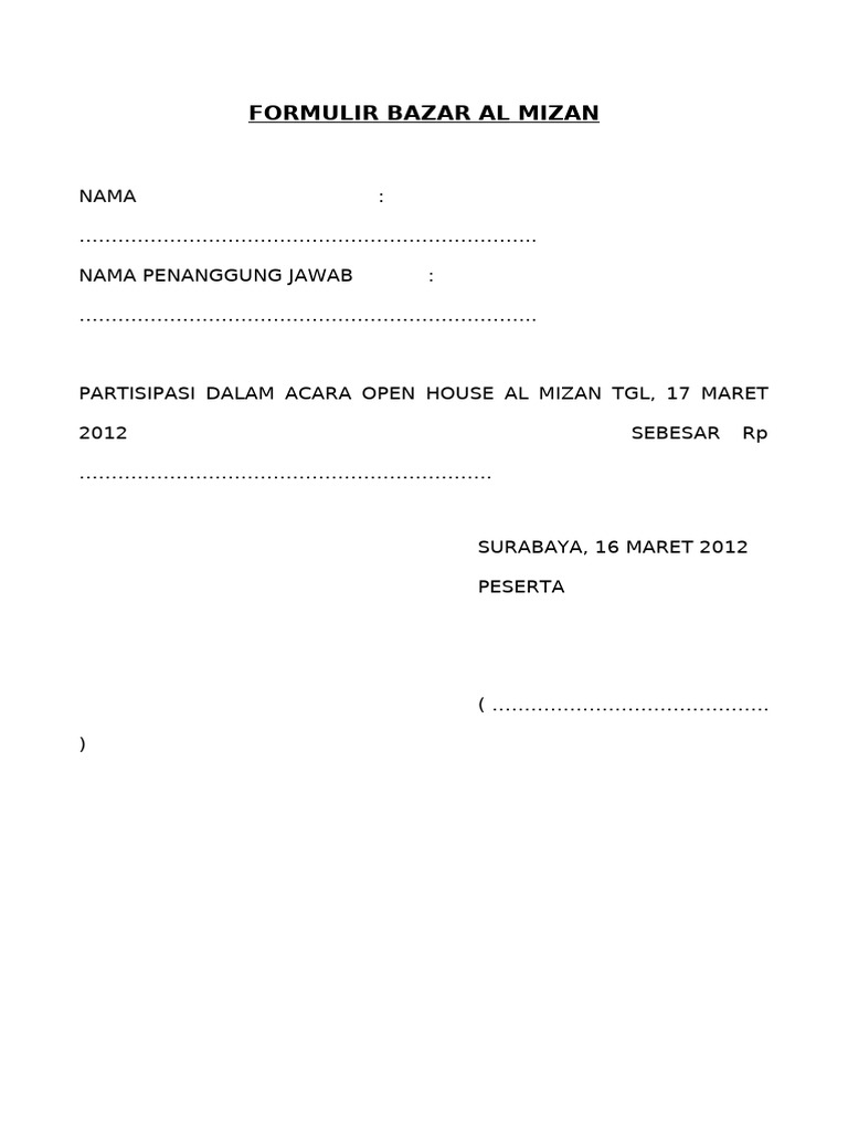Formulir Bazar Al Mizan | PDF
