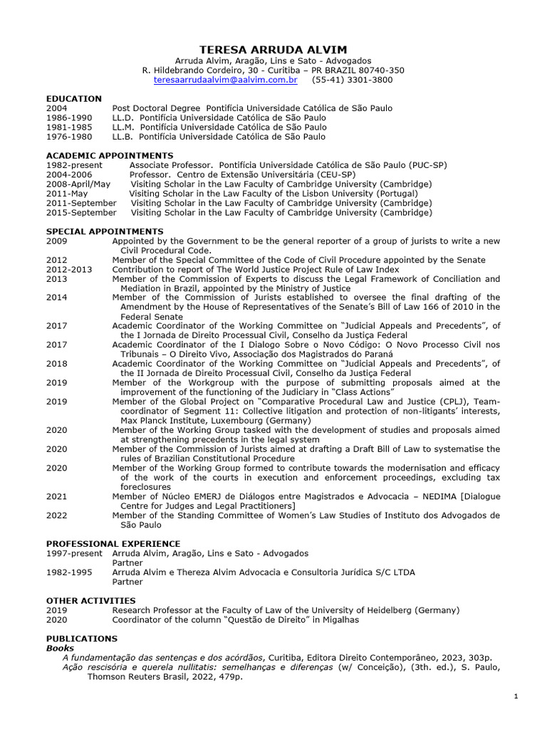 CV Teresa Arruda Alvim | PDF | Processo civil | Jurisprudência