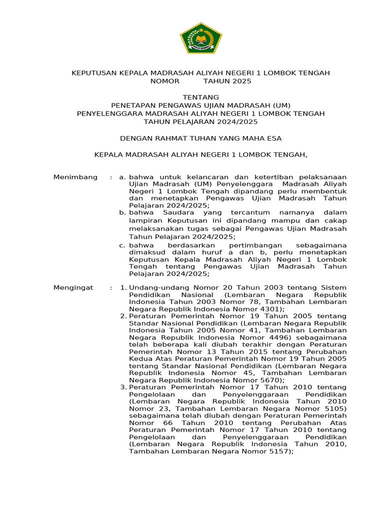 SK Pengawas Un 2025 | PDF