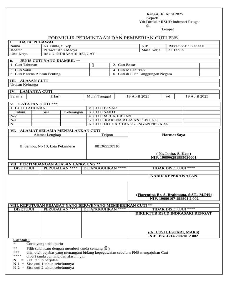 Formulir Cuti PNS | PDF