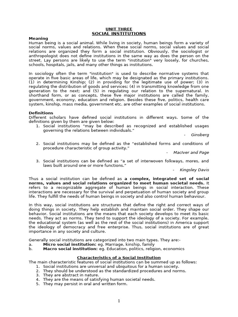 Micro Social Institutions | PDF | Family | Marriage