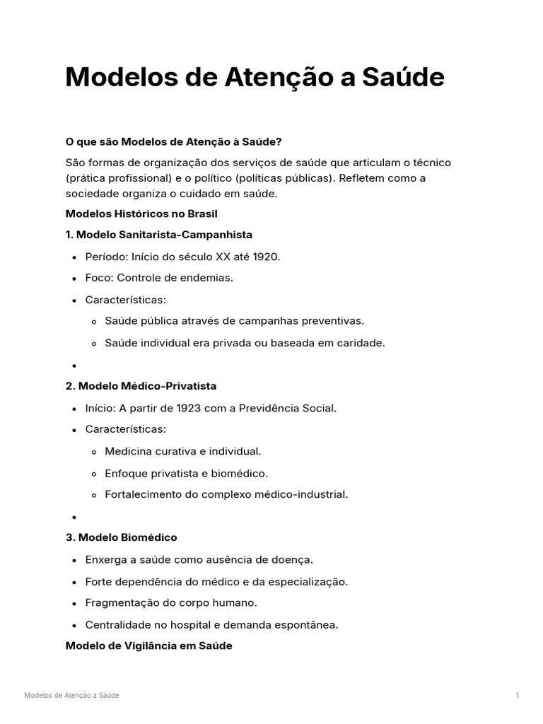 Modelos de Ateno A Sade | PDF | Programas sociais | Ciências da Saúde