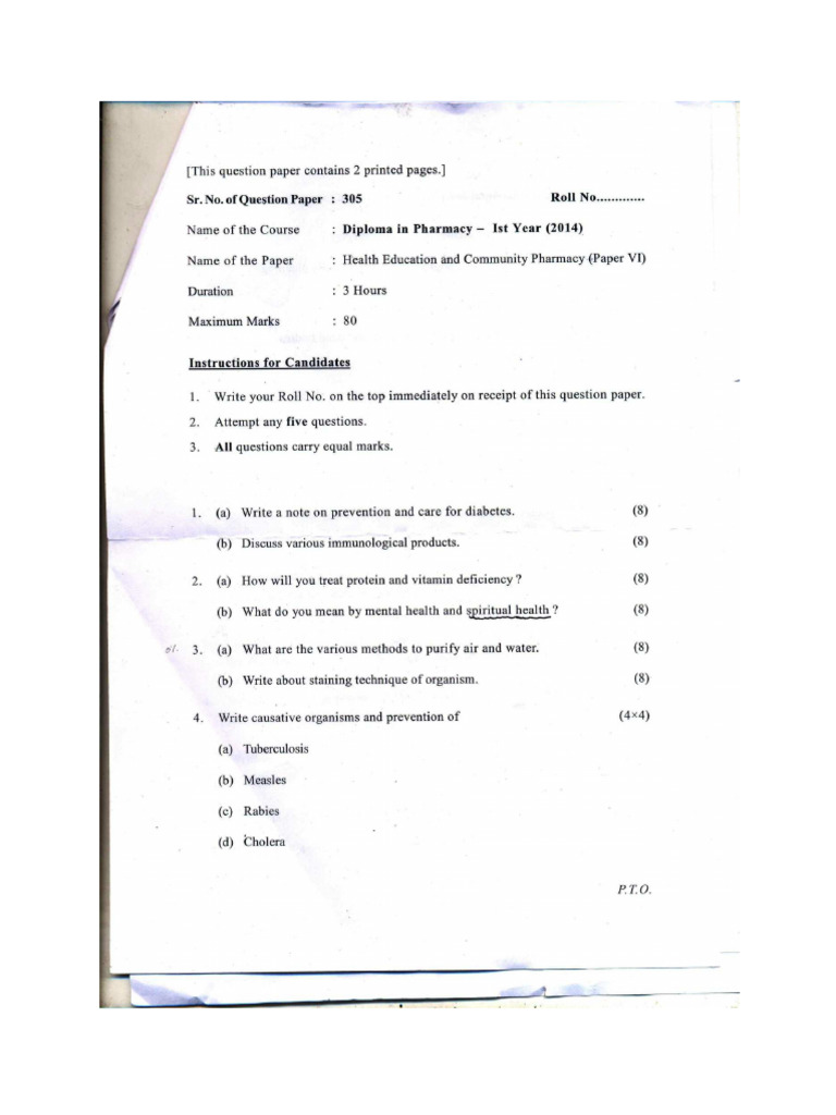 D.pharm Ist Year Health Education Community Pharmacy Paper | PDF