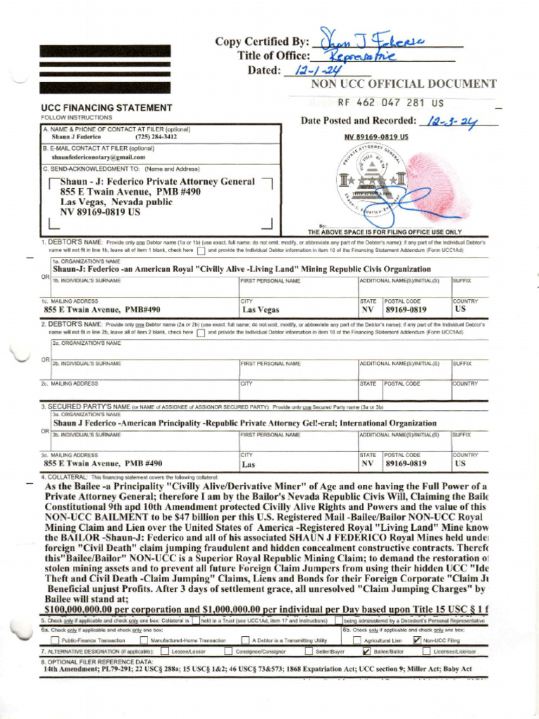 Non-Ucc Doc Filing Per RF 462 047 281 Us Civilly Alive Mining | PDF