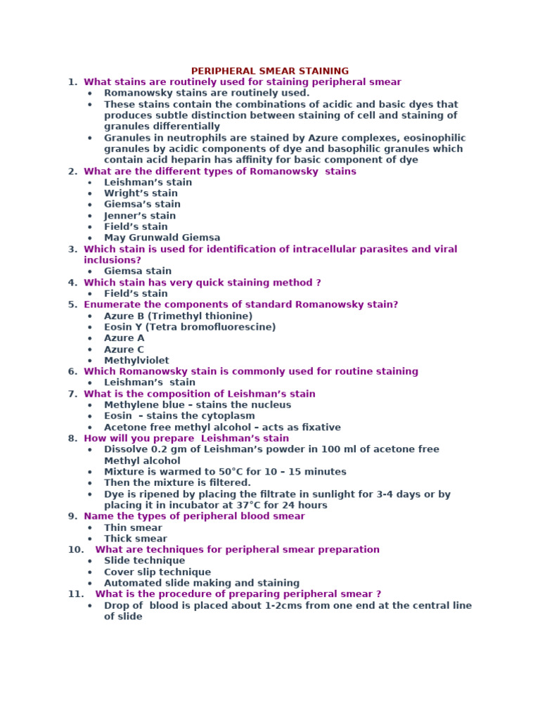 Peripheral smear Examination - Reading material (1) | PDF | Staining ...