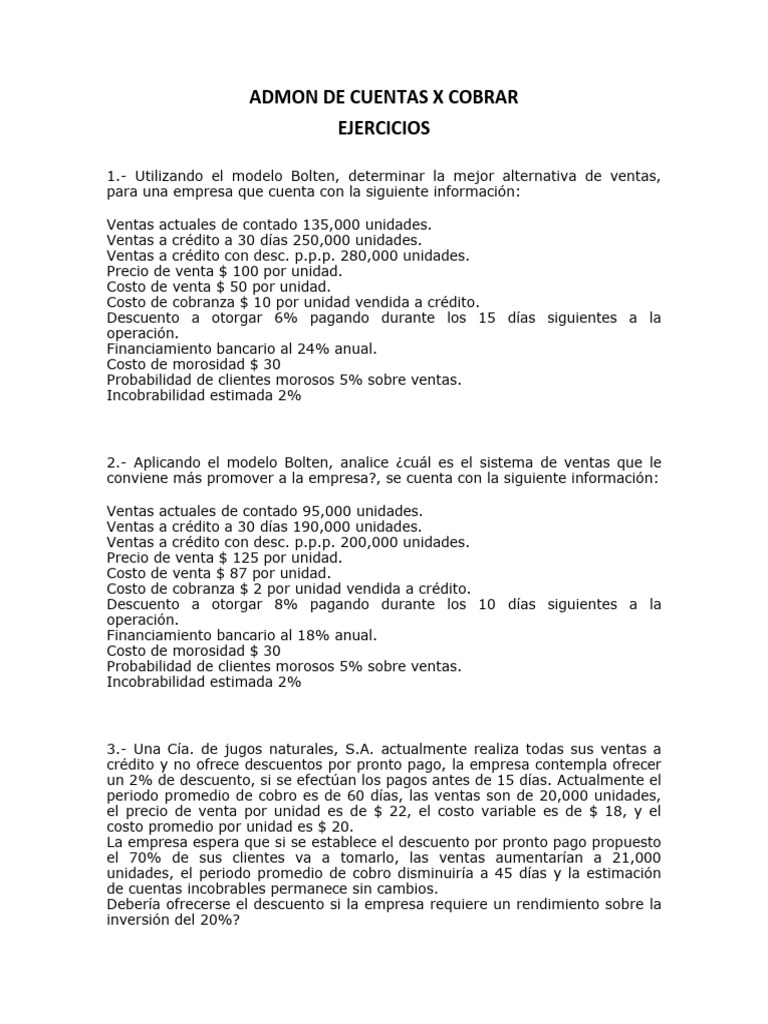 Ejercicios Admon. Ctas x Cobrar | PDF | Economias