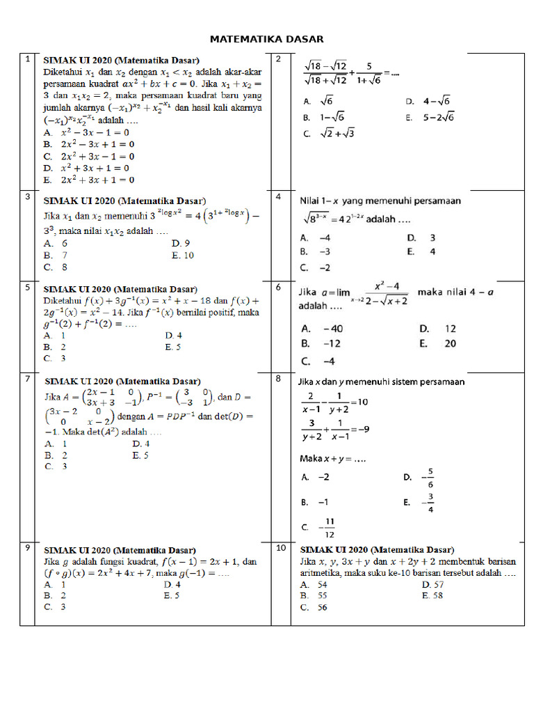 Matematika Dasar | PDF