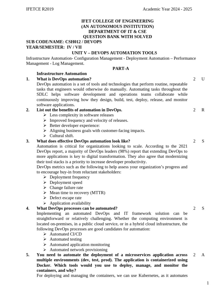 Devops Unit 5 QB With Ans | PDF | Version Control | Cloud Computing