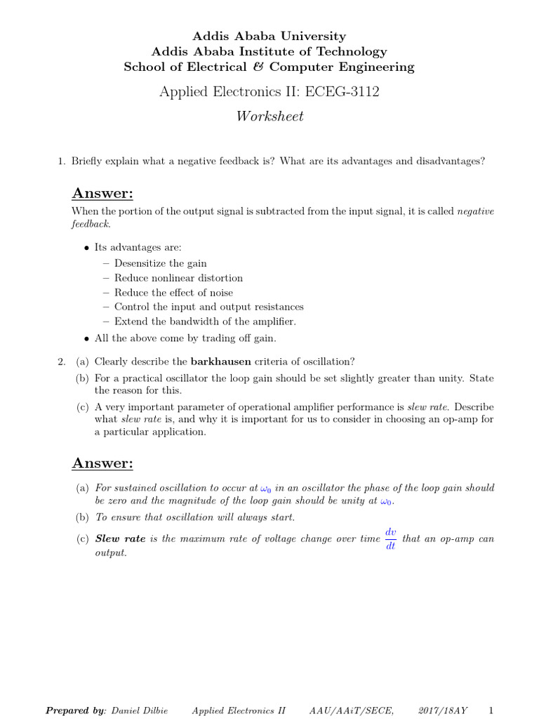 Electronics 2 Worksheet Assignment | PDF | Amplifier | Operational Amplifier