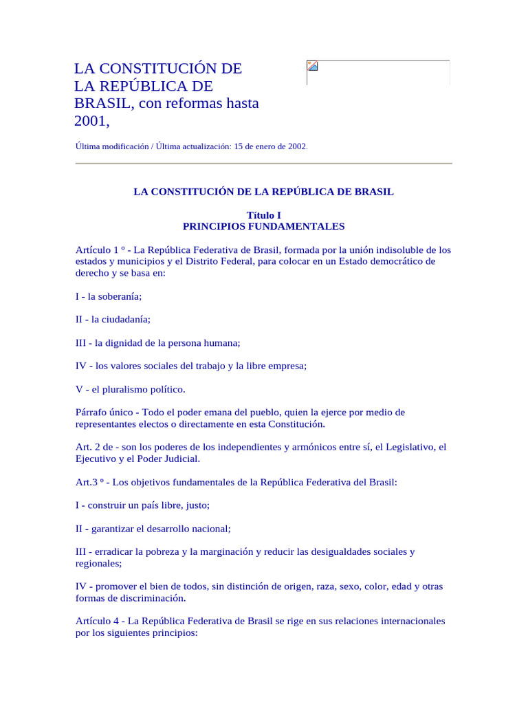 La Constitución de La República de Brasil | PDF | Legislador | Sindicato