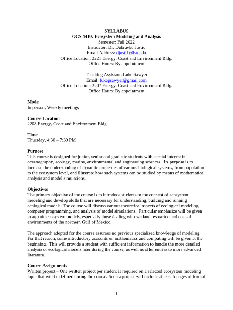 SYLLABUS OCS 4410 Fall 2022 | PDF | Ecology | Curriculum