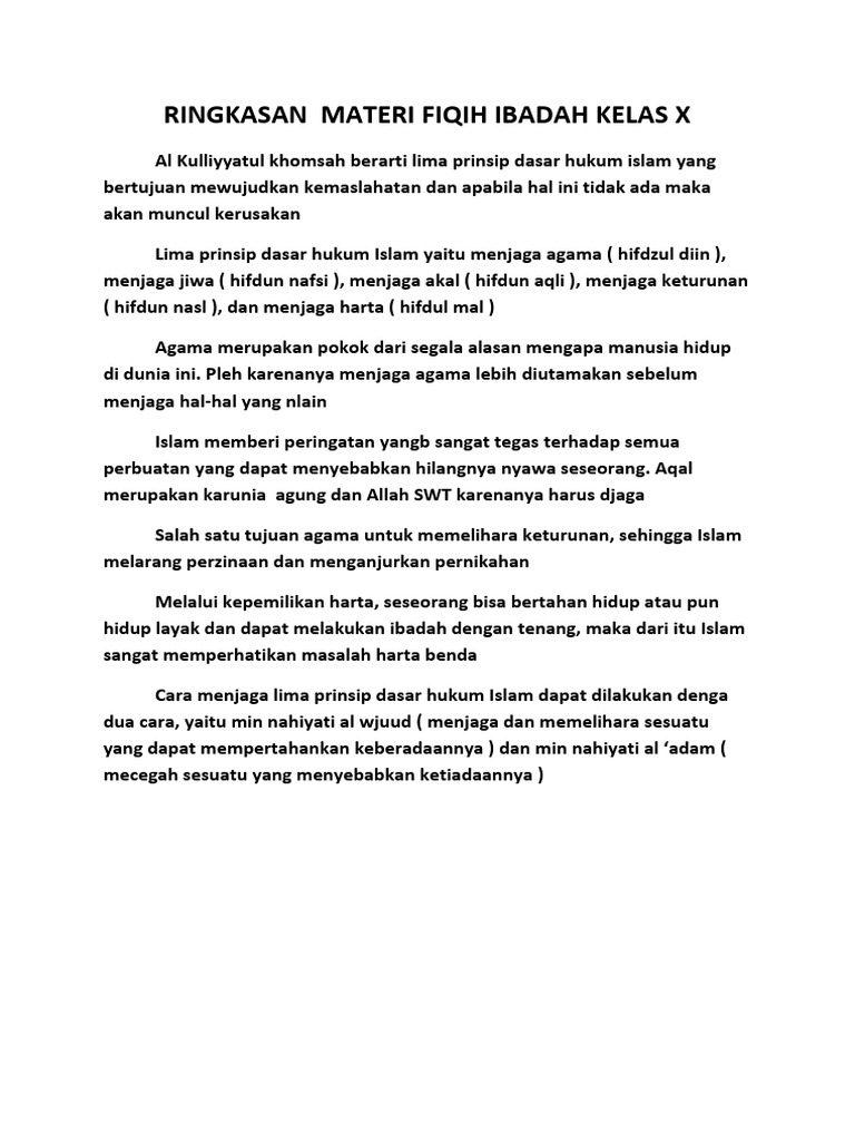 Ringkasan Materi Fiqih Ibadah Kelas X BDR 2025 | PDF