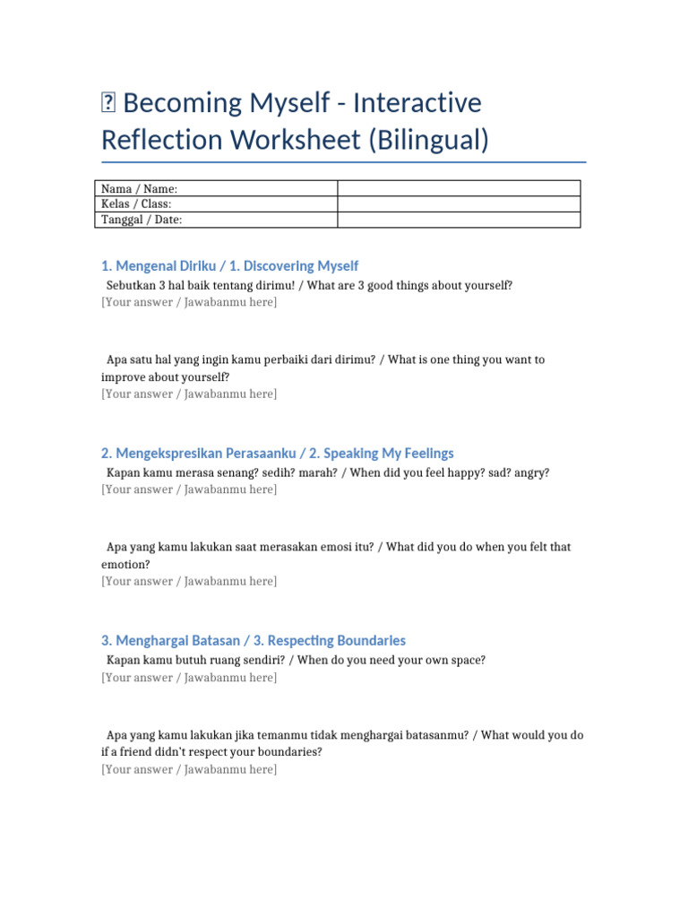 Kegiatan Refleksi Diri Interaktif Bilingual | PDF