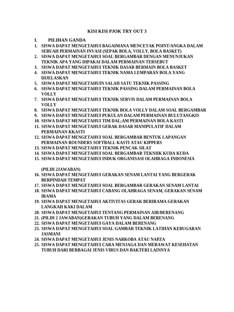 Kisi Kisi Pjok SBDP Try Out 3 | PDF