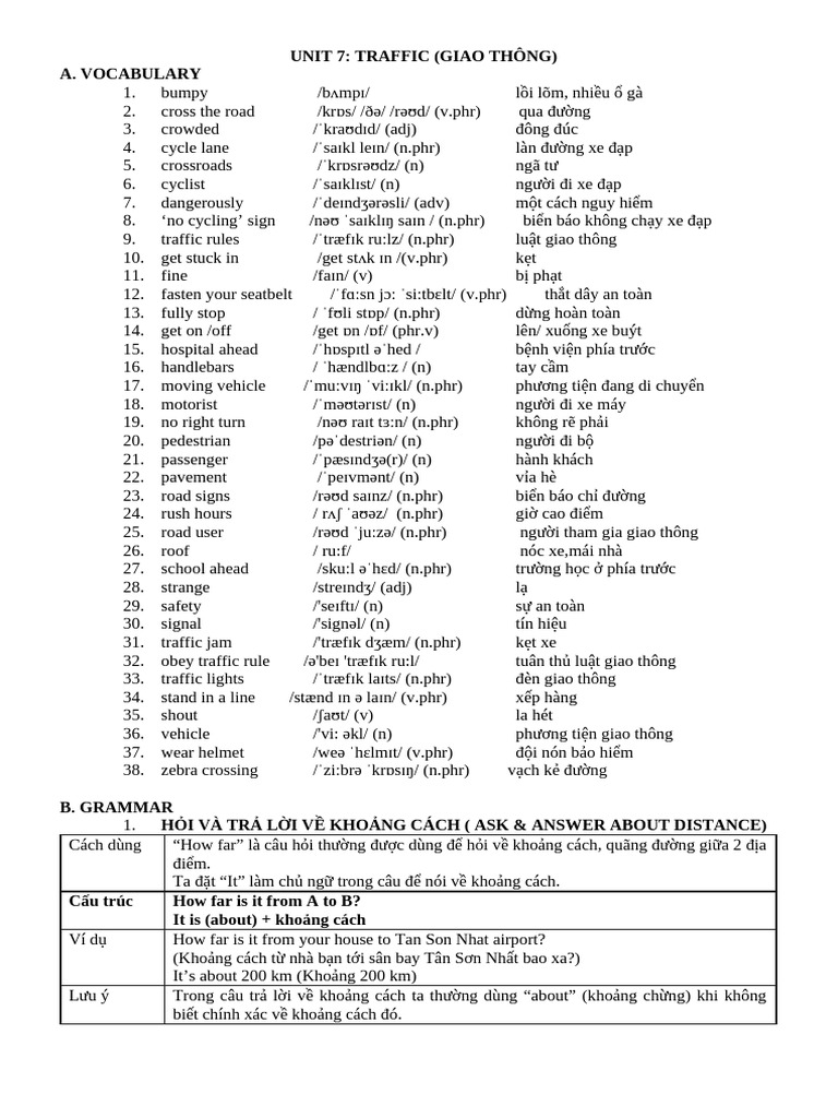 BT Anh 7 MLH HK2 Checked | PDF | Traffic | Road
