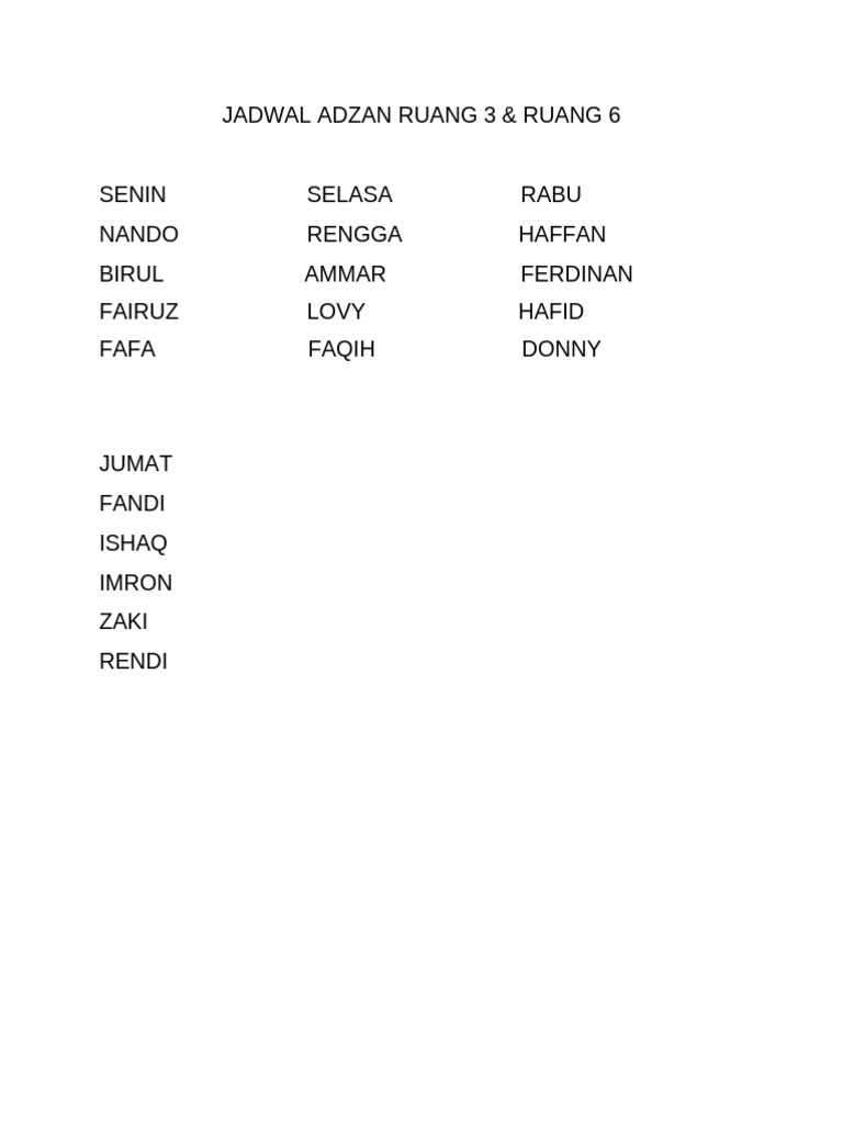 Jadwal Adzan Ruang 3 | PDF