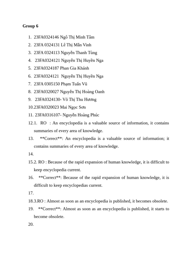 Group 6 Student List and Corrections | PDF