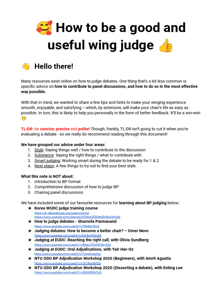 How To Be A Good - Useful Wing Judge BP Format | PDF | Argument | Reason