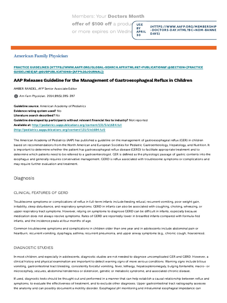 AAP Releases Guideline for the Management of Gastroesophageal Reflux in Children _ AAFP | PDF ...