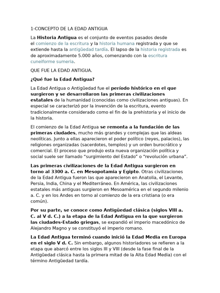 Definición y Evolución de la Edad Antigua | PDF | Historia antigua