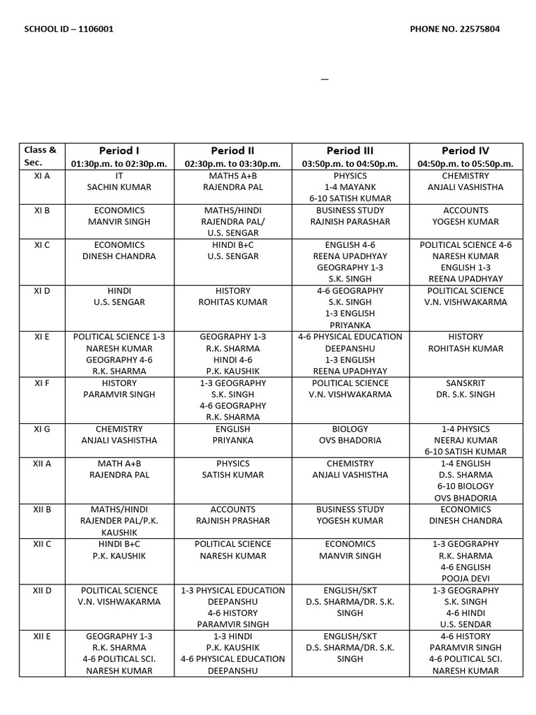 CLASS WISE TIME TABLE REMEDIAL CLAI &I | PDF